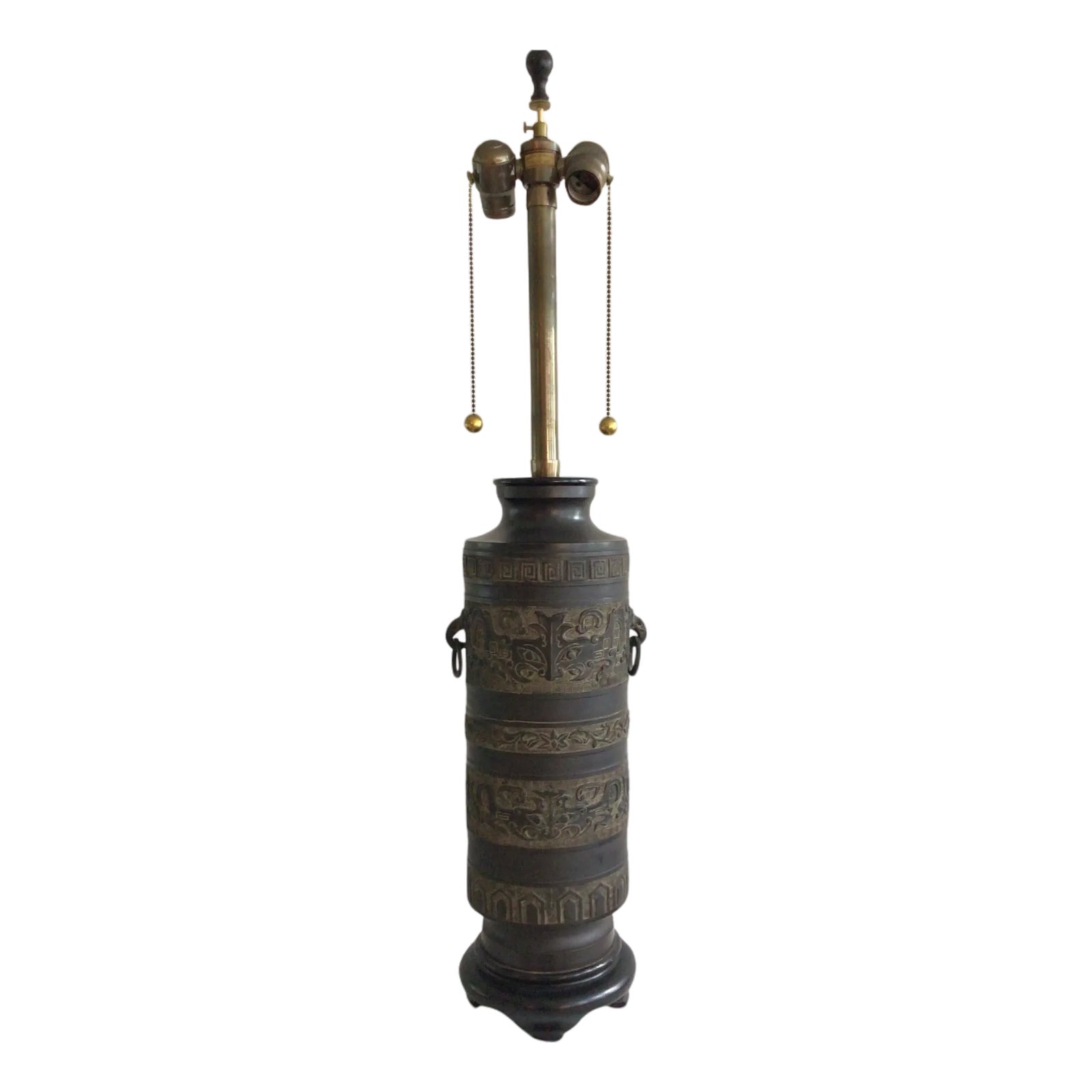 1940s Metal Table Lamp James Mont Style With Ring Handles and Greek Key ...