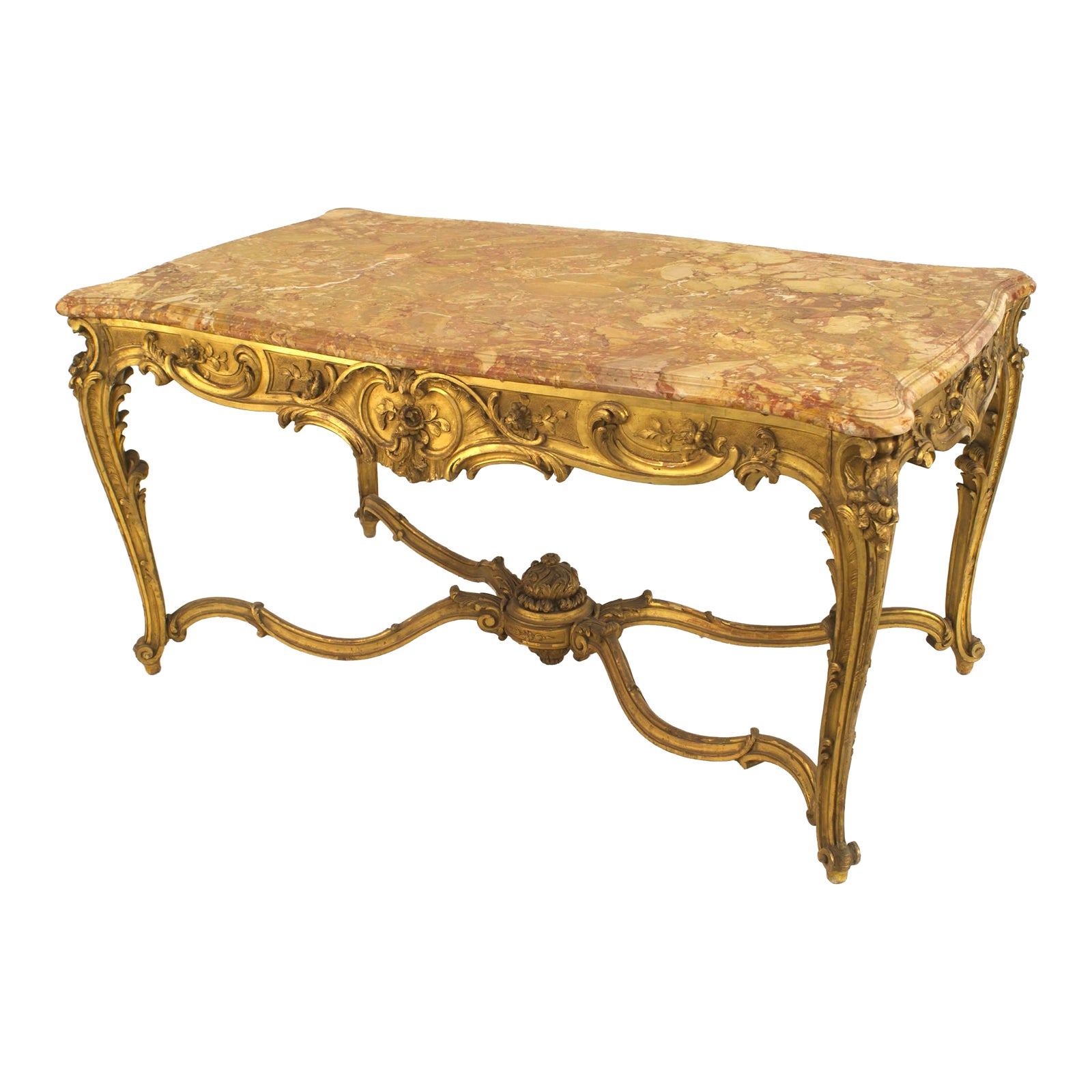 French Regence Style Gilt Center Table with Marble Top | Chairish