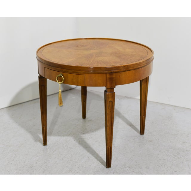 Mid Century Walnut Round Sunburst Veneer Side Table by Baker Furniture ...