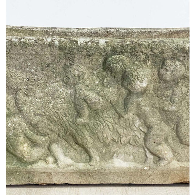 English Garden Stone Trough or Planter With Cherub Relief | Chairish