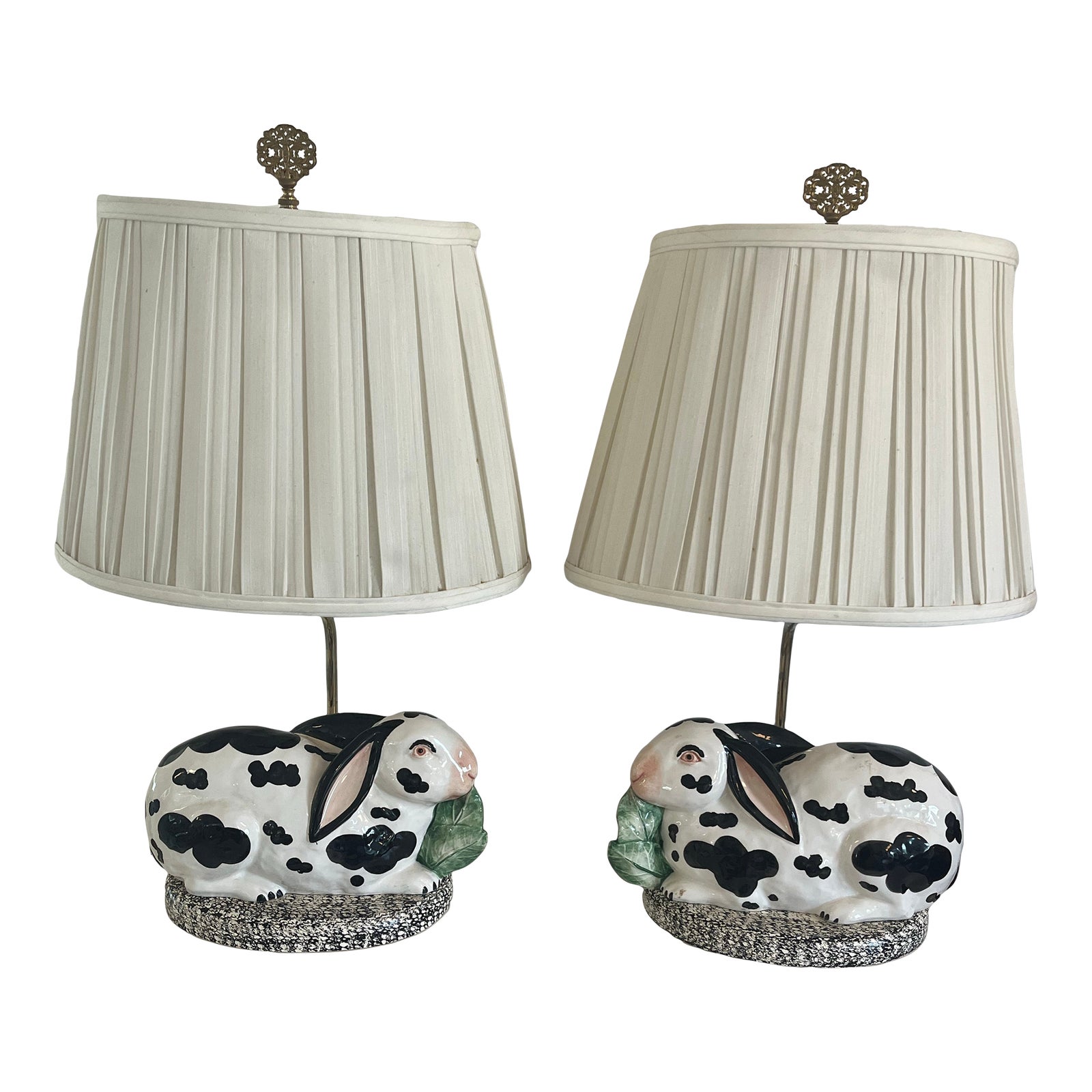 Pair of Chelsea House Porcelain Rabbits Mounted as Lamps With Finials ...