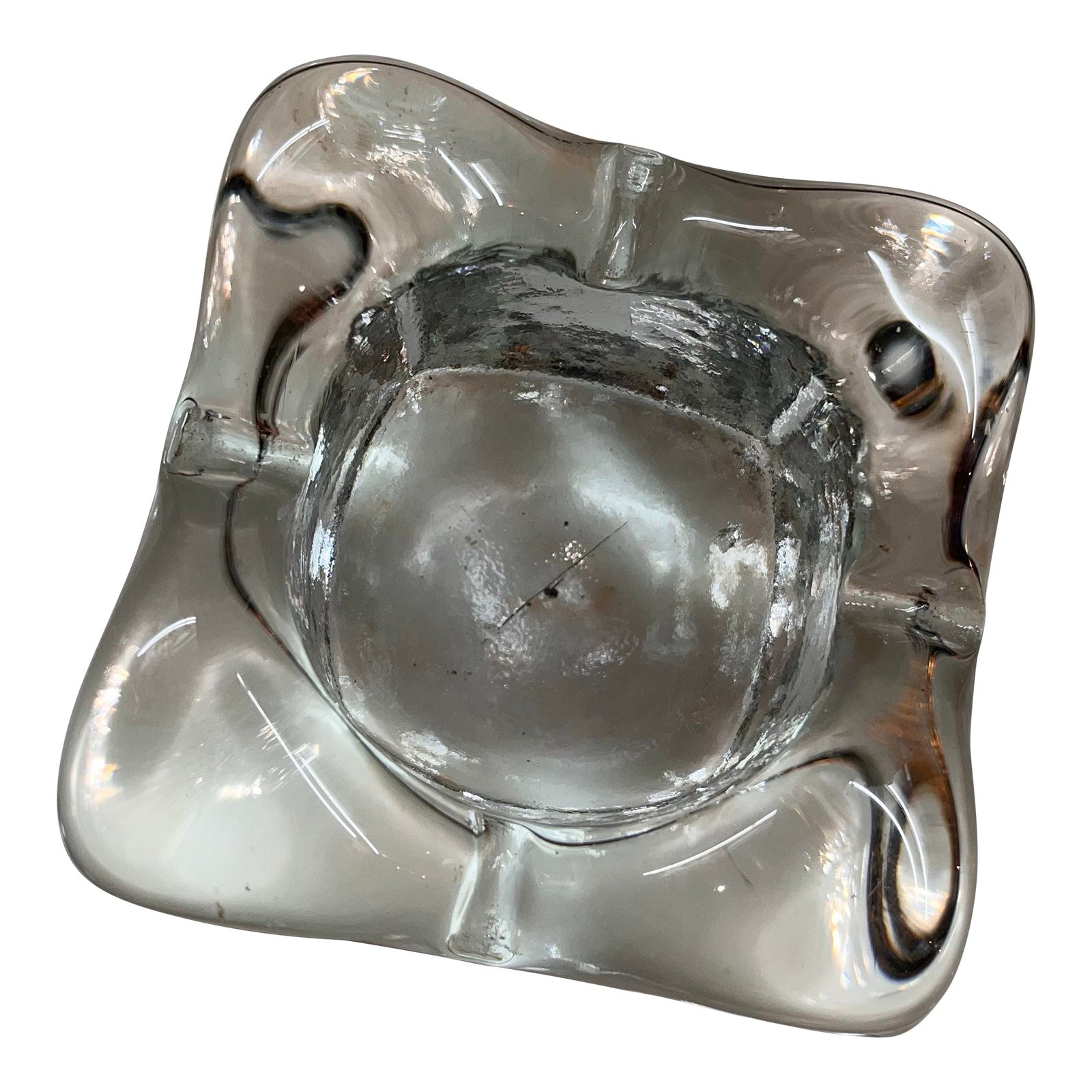 1970s Blenko Style Clear Chunky Glass Ashtray Catchall | Chairish