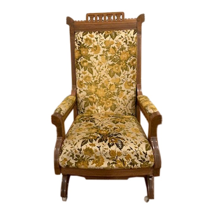 Early 1900s Antique Eastlake Style Platform Rocker With Floral Velvet ...