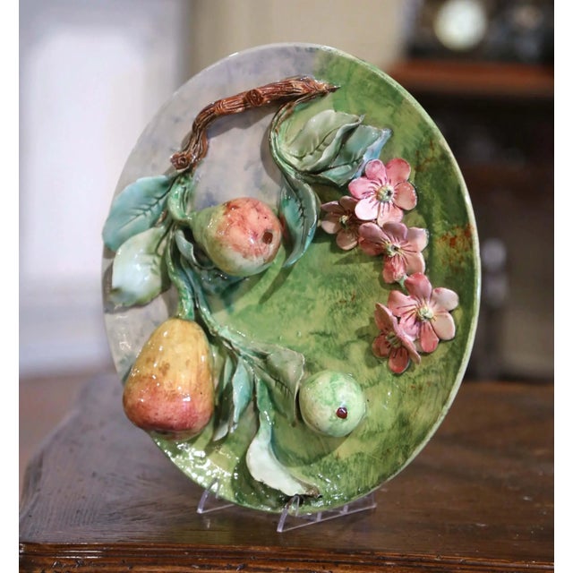 19th Century French Hand-Painted Barbotine Faience Wall Plate Stamped ...