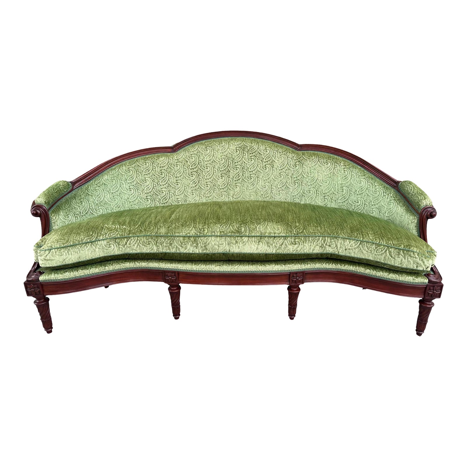 Louis XVI Style Green Cut Velvet Canapé Sofa Settee | Chairish