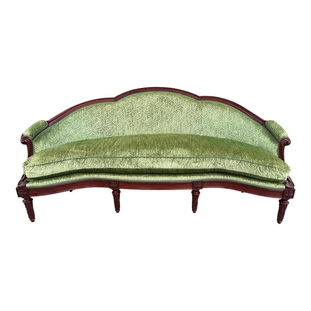 Louis XVI Style Green Cut Velvet Canapé Sofa Settee | Chairish