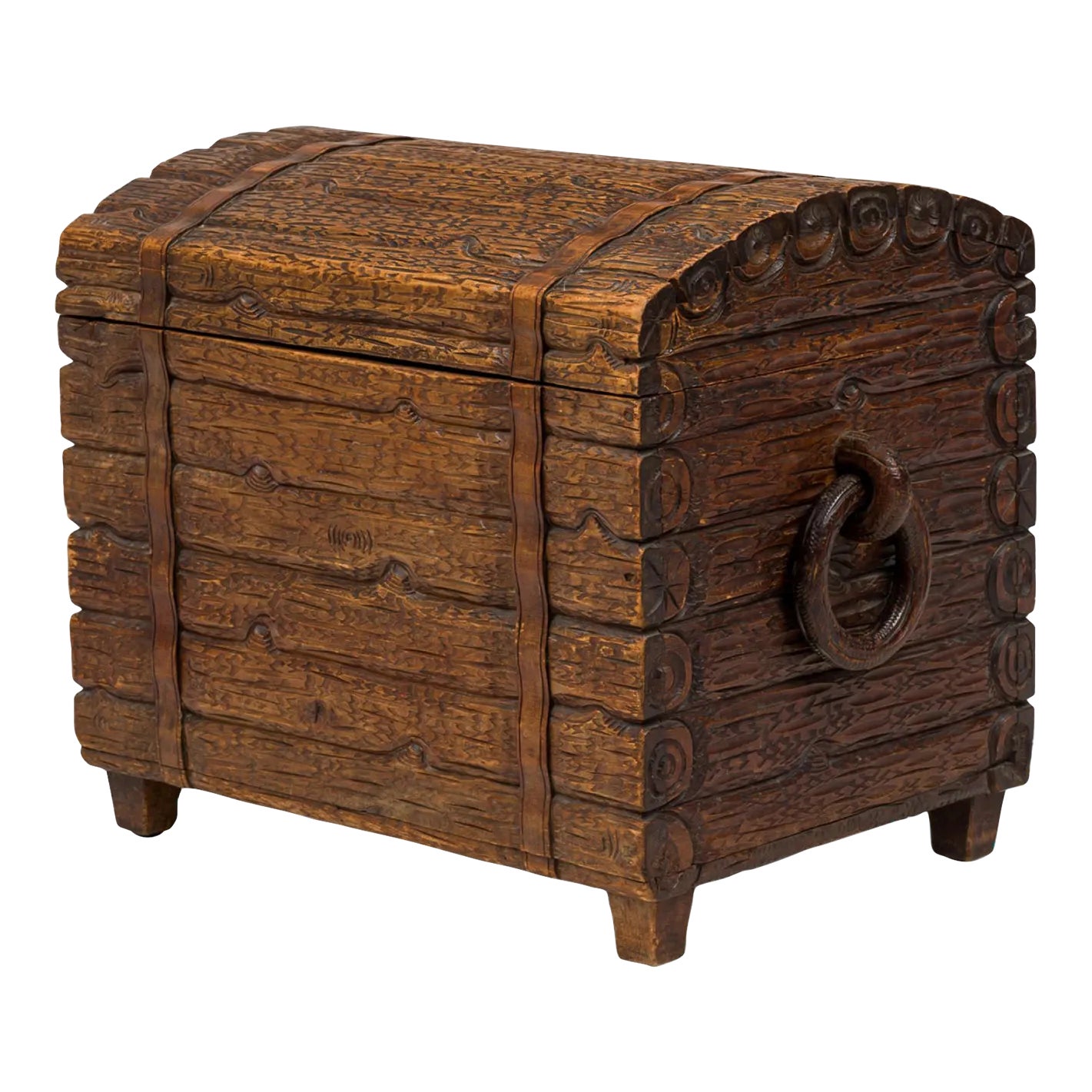 Rustic Black Forest Wood Trunk with Hand Carved Exterior and Ring ...