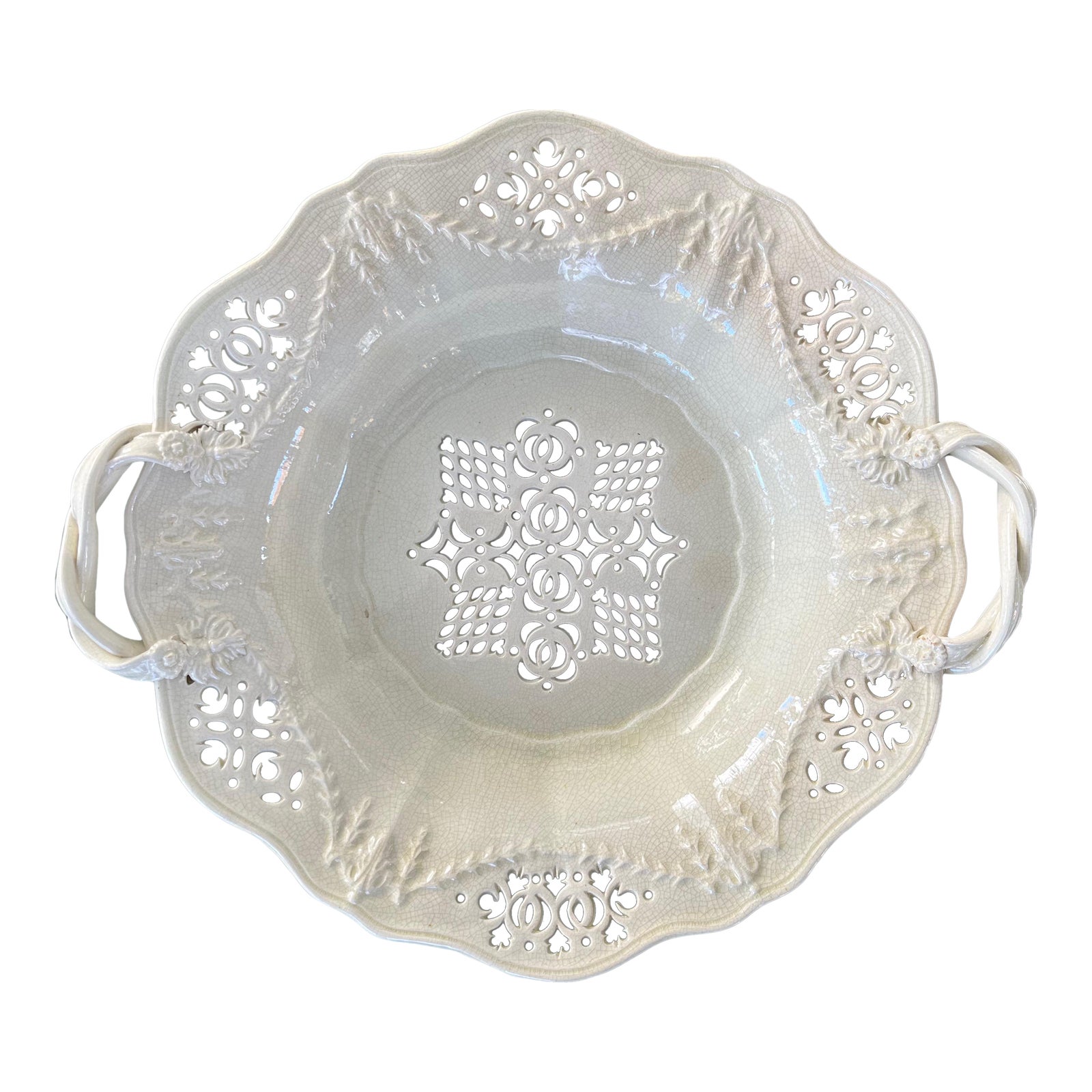 Antique 18th Century Leeds Pottery Creamware Reticulated Bowl With ...
