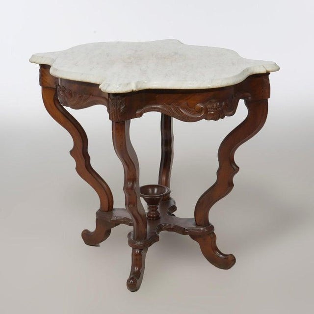 Antique Victorian Walnut & Marble Turtle Top Parlor Table Circa 1890 ...