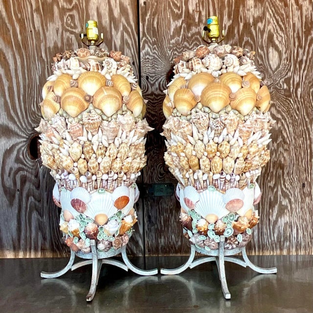 Vintage Costal Shell Table Lamps - a Pair | Chairish