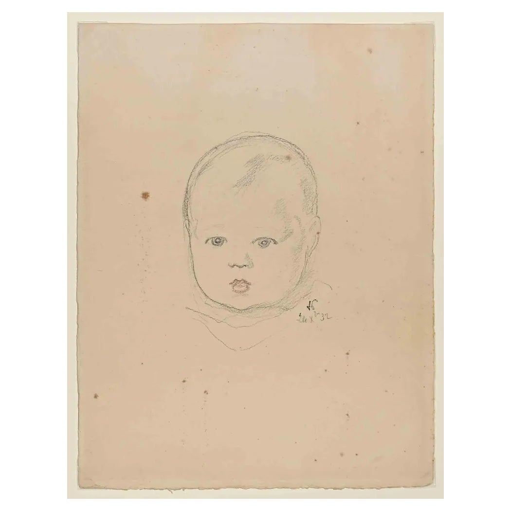 Hermann Paul, Child, Pencil & Pastel Drawing, Early 20th Century | Chairish