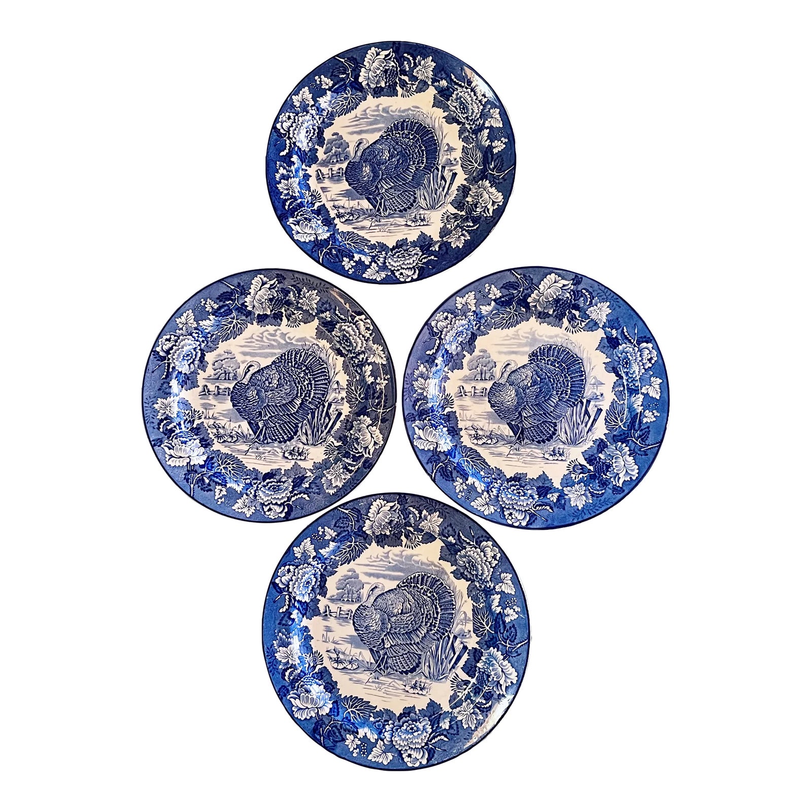 1930s Wood & Son Blue Turkey Plates - Set of Four | Chairish