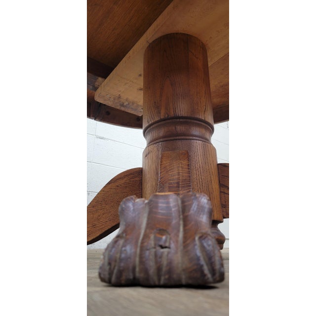 Antique 48 Inch Round Tiger Oak Claw Foot Pedestal Dining Table | Chairish