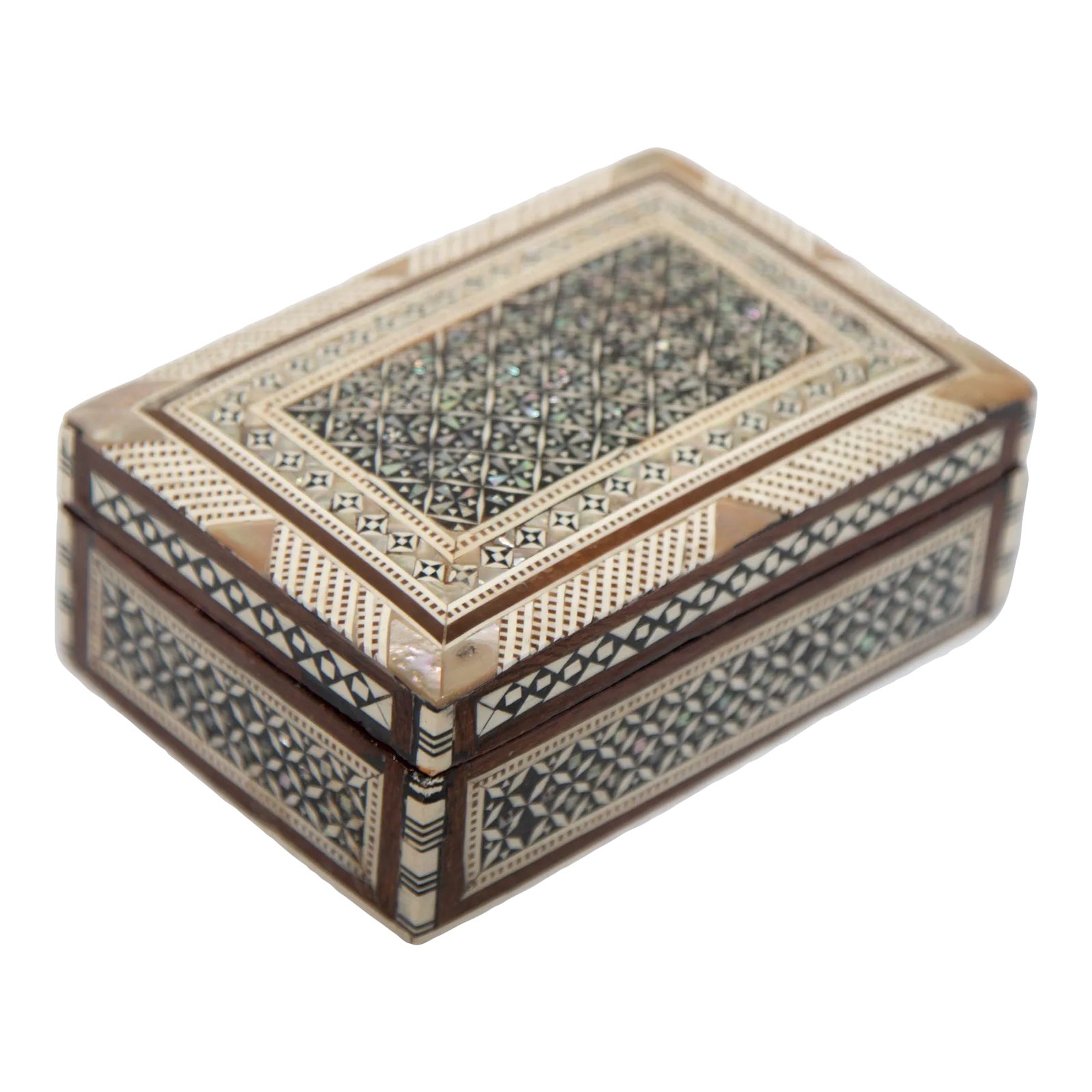 Middle Eastern Mosaic Wood Box With Inlays of Mother of Pearl, C. 1950s ...