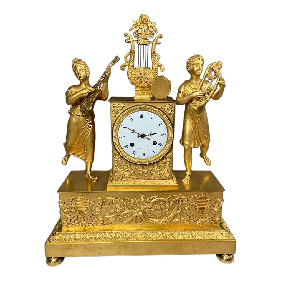 19th Century Empire Bronze Music Mantle Table Clock | Chairish