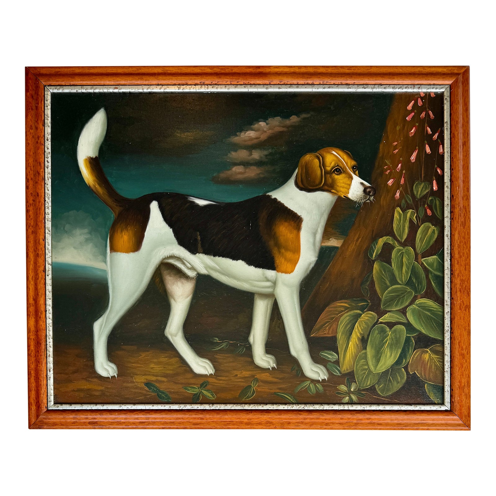 Framed Vintage Oil Painting After George Stubbs Foxhound Dog Portrait ...