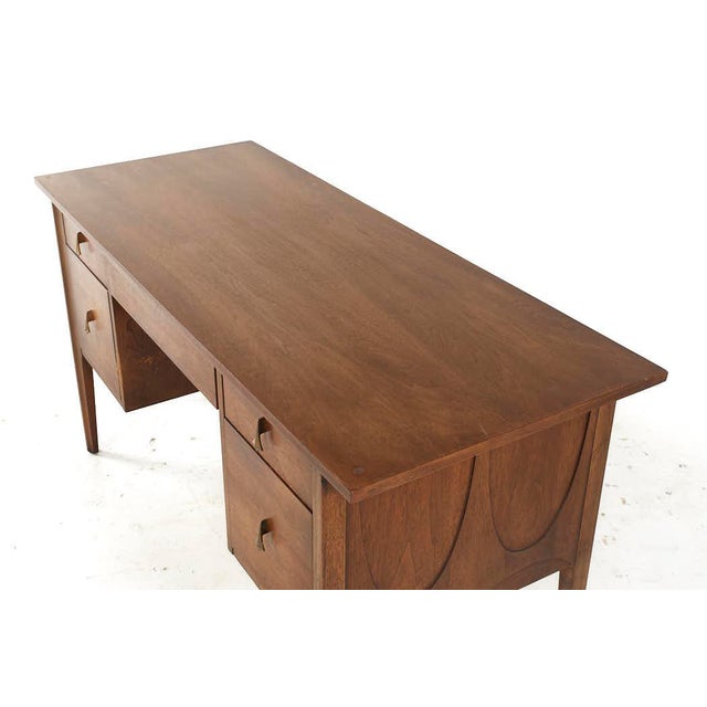 Broyhill Brasilia Mid Century Walnut and Brass Desk | Chairish