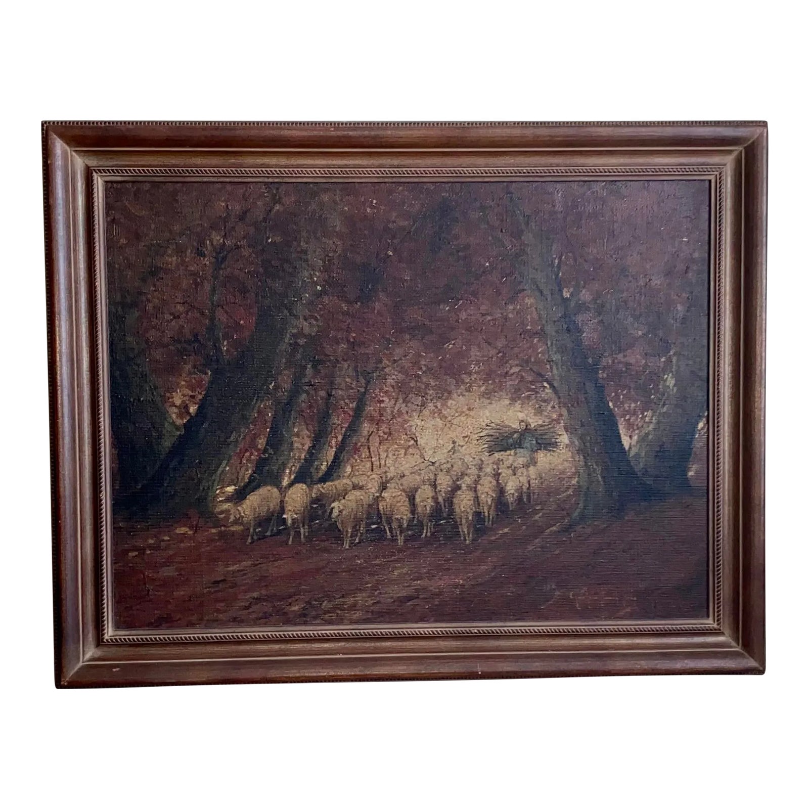 Rare Old Barbizon Style Landscape Painting With Sheep on Burlap Signed ...