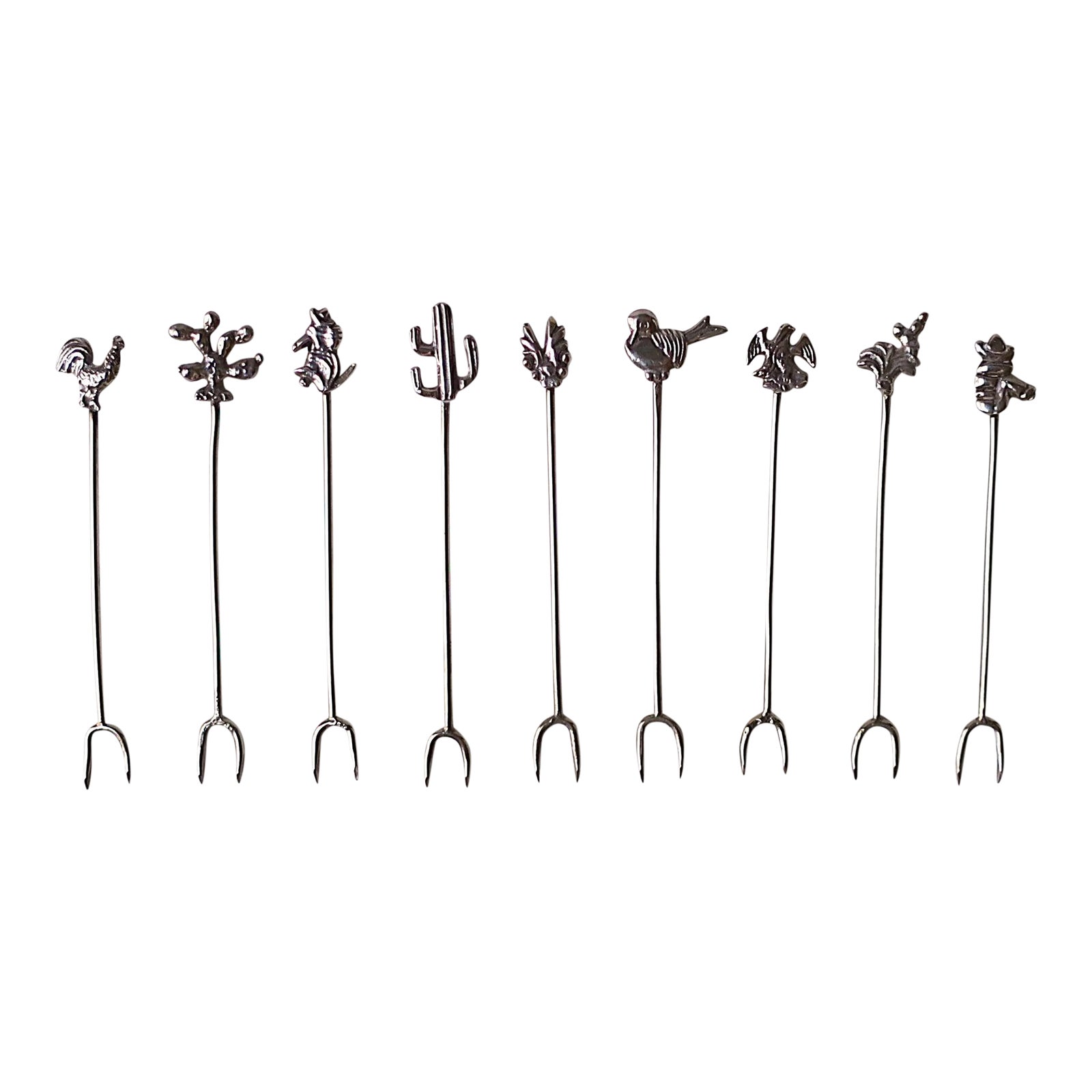 Sterling Silver Cocktail Appetizer Picks Mexican Charms, Set of 9 ...