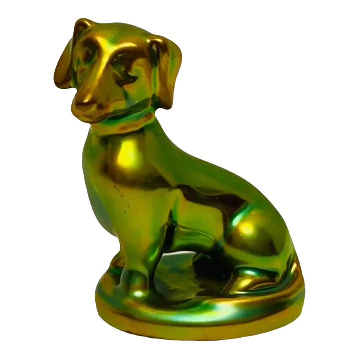 Mid 20th Century Zsolnay Eosin Sitting Dachshund Puppy Dog Figurine ...