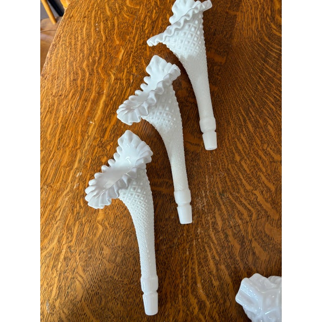 Vintage Hobnail Milk Glass Three Horn Vase And Bowl Epergne Chairish