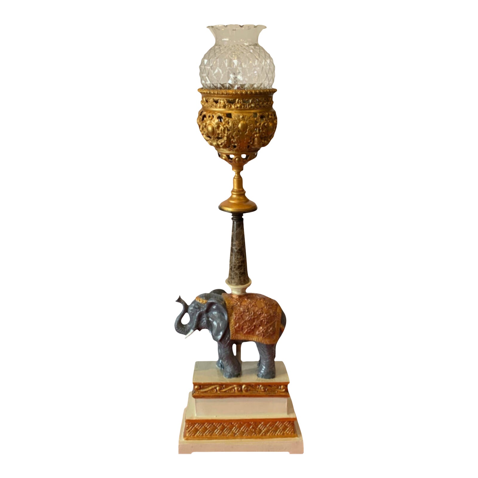 Vintage Elephant Obelisk Torchiere Lamp | Chairish