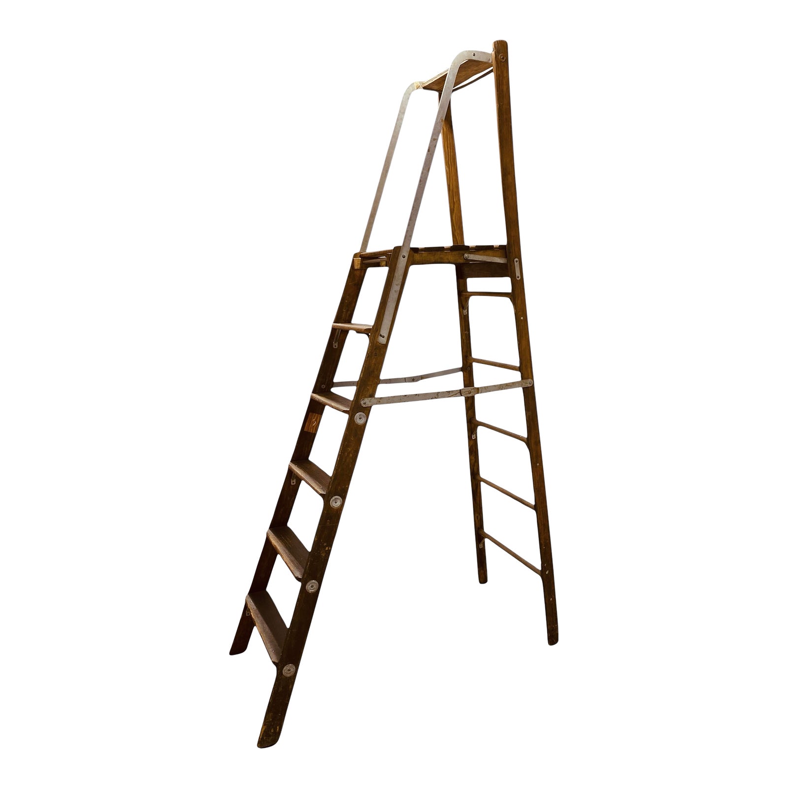 Very Tall Vintage Folding Ladder / Library Steps | Chairish