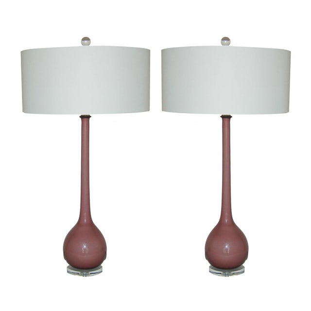Vintage Lavender Murano Glass Long Neck Table Lamps | Chairish