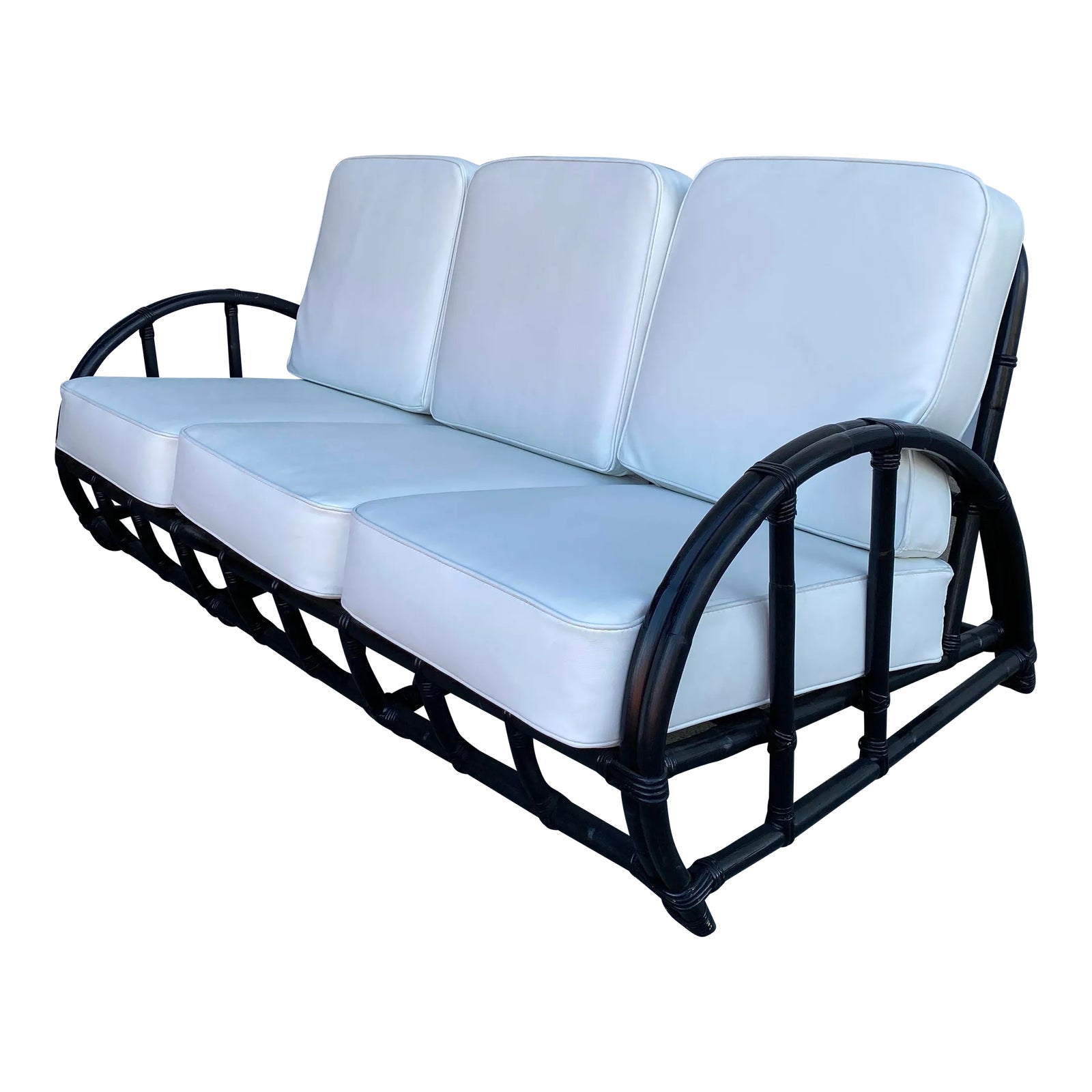 Restored Black Two-Strand "Half Moon" Rattan 3-Seat Sofa | Chairish