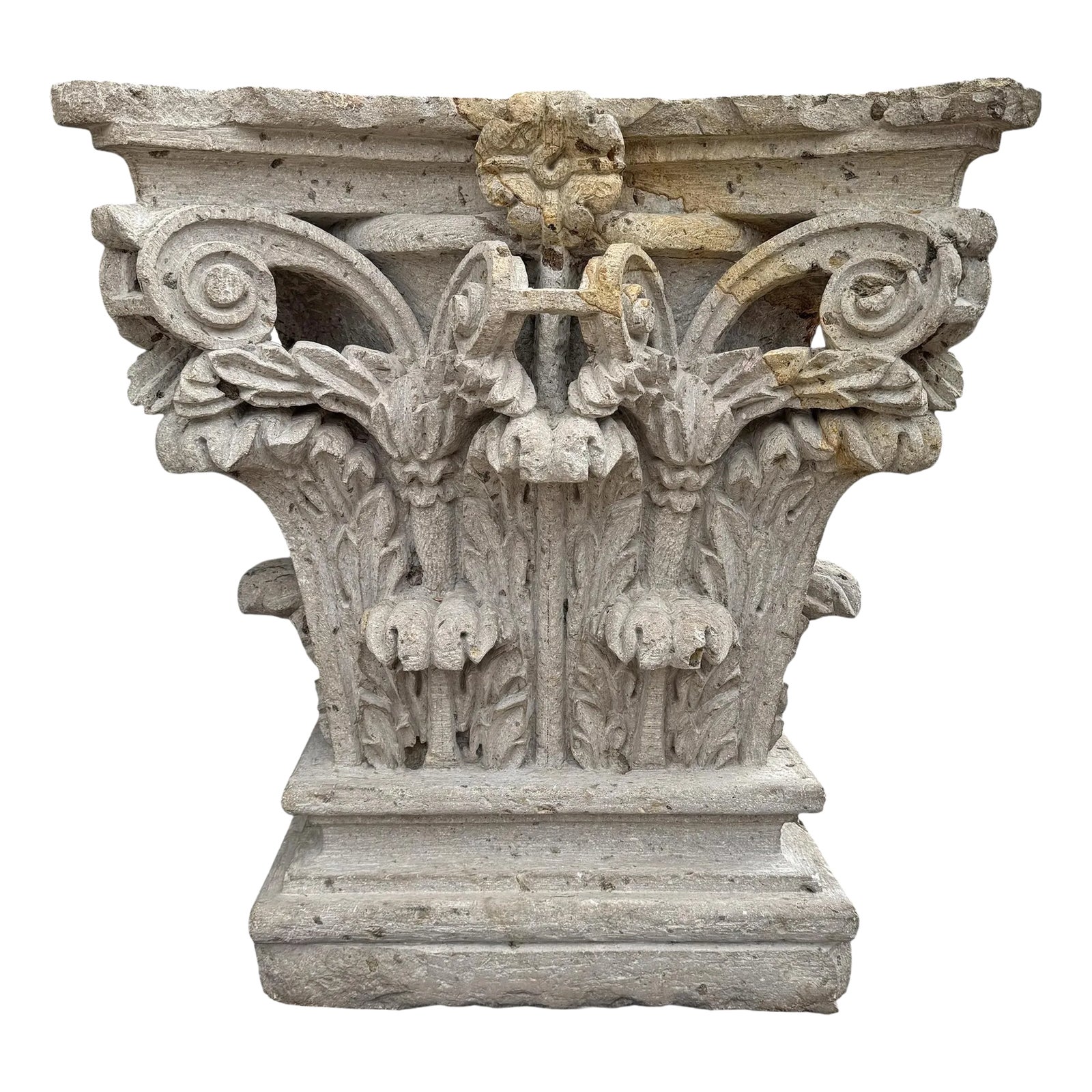 Carved Limestone Corinthian Pilaster Capital Console Table | Chairish