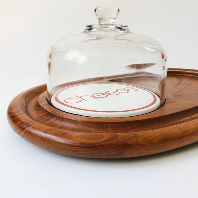 Large Mid Century Cheese Cloche on Teak Tray | Chairish