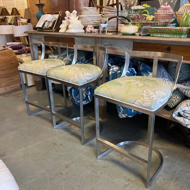 Set of 3 Ballard Designs Chrome Counter High Stools, Early 21st Century ...