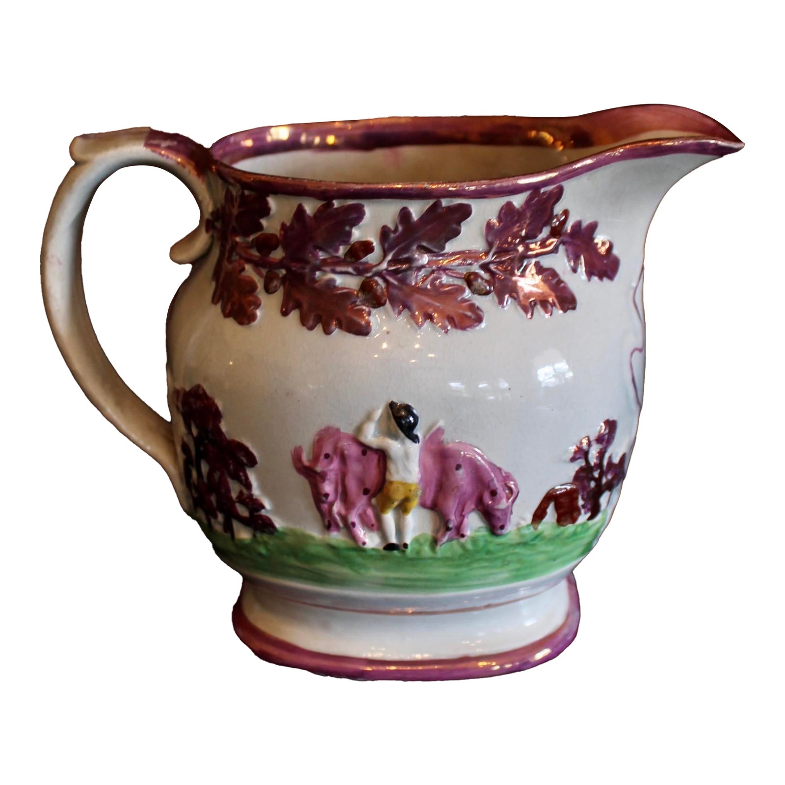 Antique Staffordshire Prattware Jug, With Cows, Early 19th Century ...