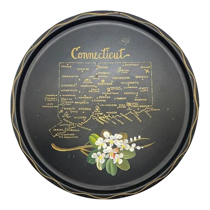 Mid 20th Century Round Connecticut Tourist Mountain-Laurel Tin Serving ...