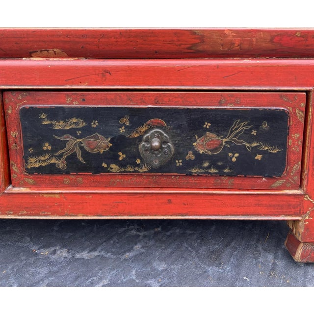 Vintage Asian Low Console Table With Drawers | Chairish