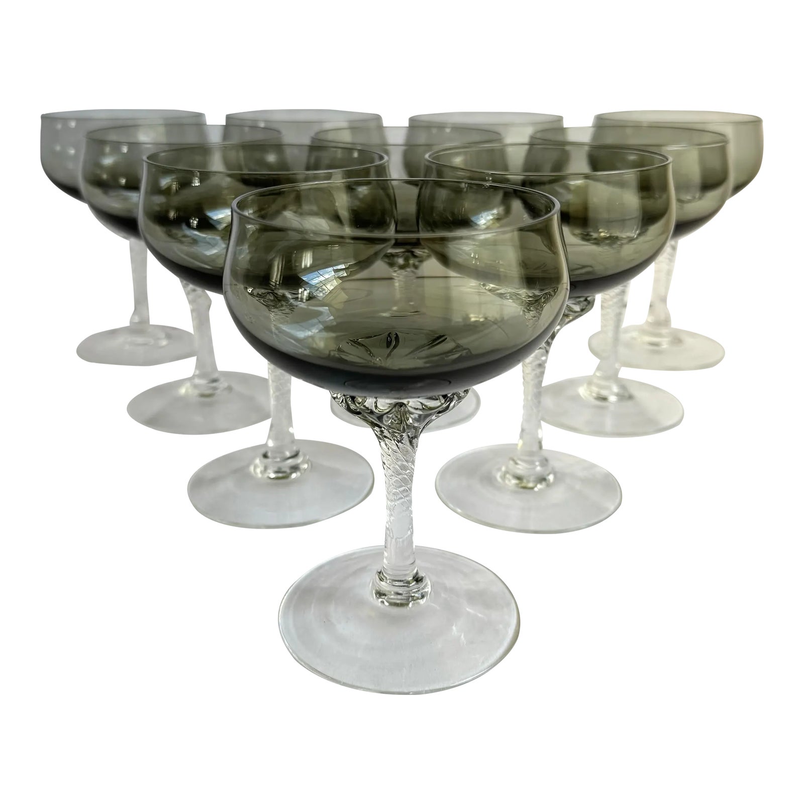 Mid Century 1950s Sasaki Coronation Champagne Coupes Gray Smoke Art ...