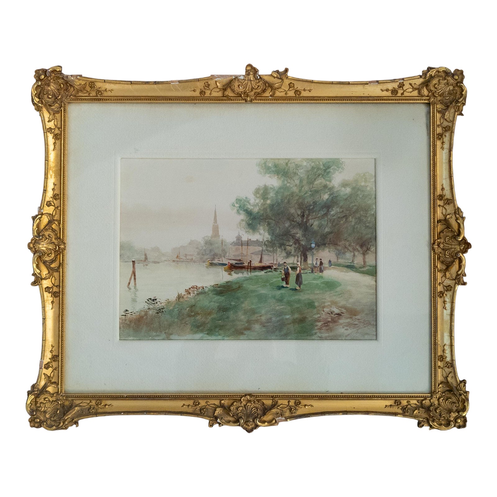 Early 20th Century American Watercolor of European Scene by Frank F ...
