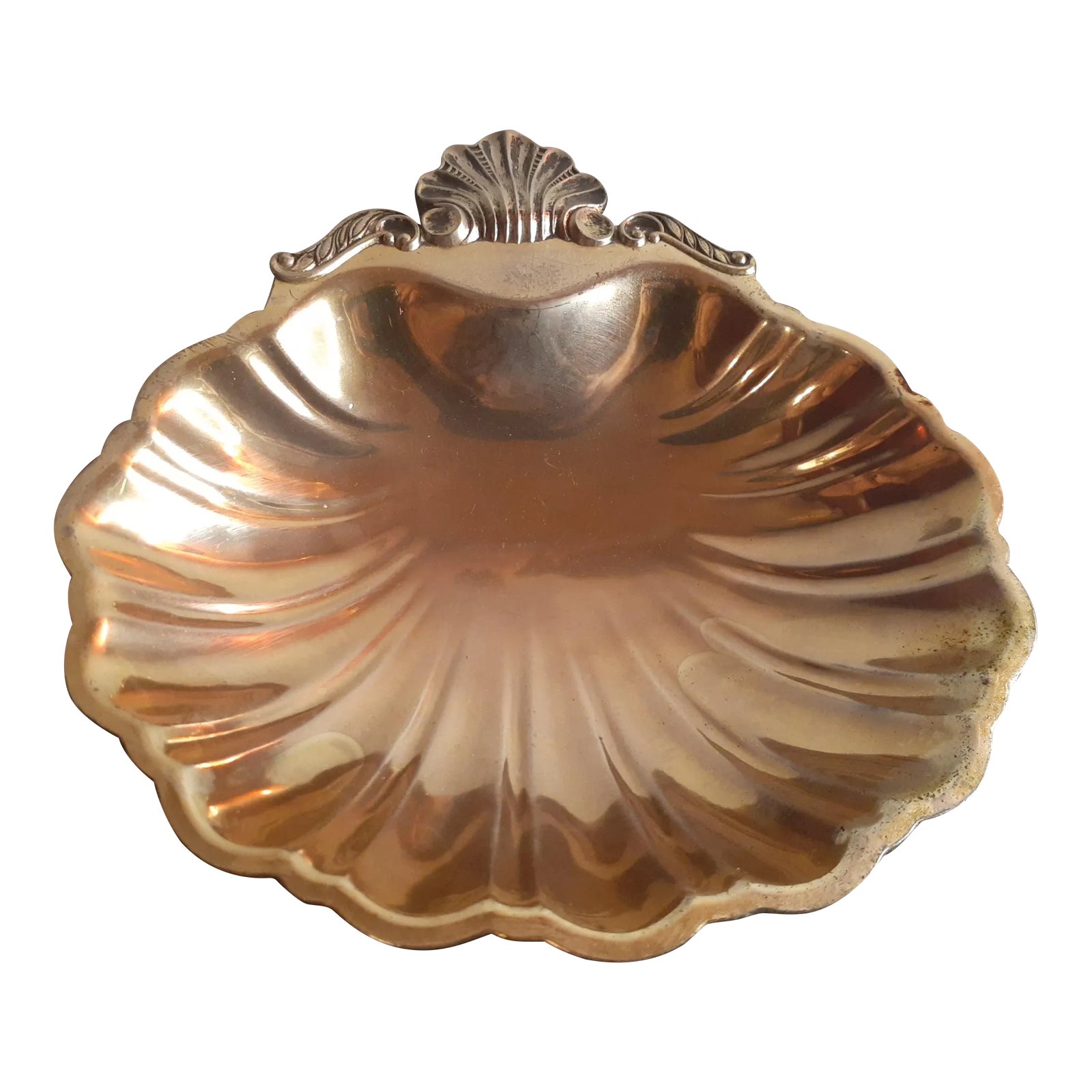 1950s Solid Brass Ribbed Shell Shaped Trinket Holder | Chairish