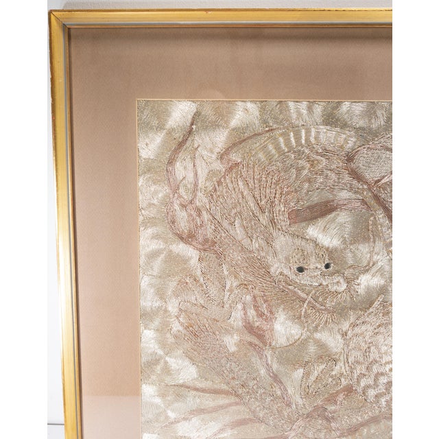 19th Century Japanese Gold Silk Thread Embroidery With Dragon | Chairish