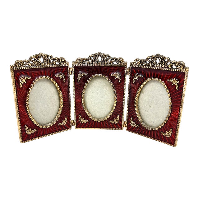 Vintage Triple Folding Picture Frame | Chairish