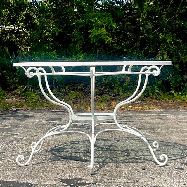 Vintage Coastal Wrought Iron Scroll Dining Table | Chairish