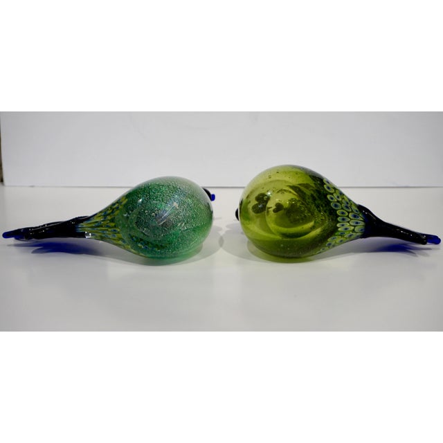 1980s Pair Of Italian Vintage Silver Navy Blue Green Murano Glass Hen Sculptures Chairish