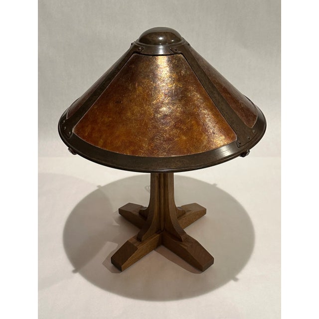 1980s Arts & Crafts Style Oak, Copper and Mica Lamp by Warren Hile ...