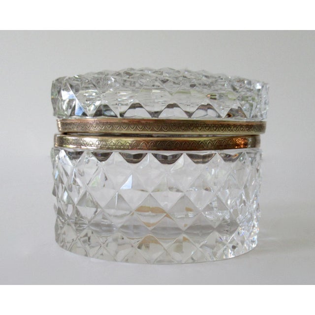 Vintage Hand-Cut & Beveled Crystal Glass & Brass Oval-Shaped Lidded ...