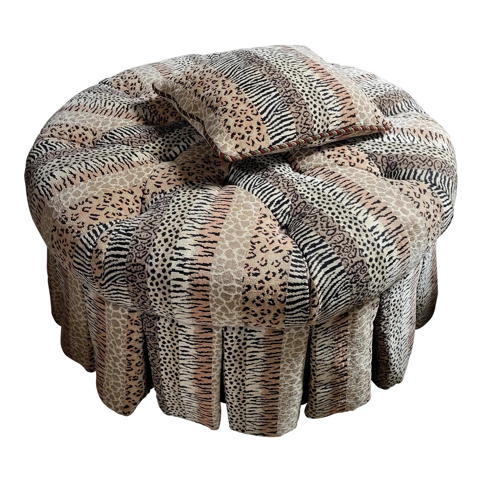 Custom Animal Print Tufted Skirted Ottoman Cocktail Table With Matching ...