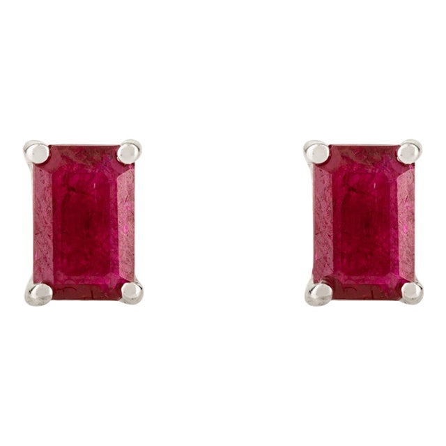 14k White Gold Radiant Cut Ruby Gemstone Stud Earrings - 2 Pieces ...