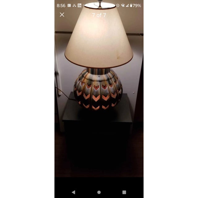 Vintage Chevron Pottery Lamp All Original with Shade | Chairish