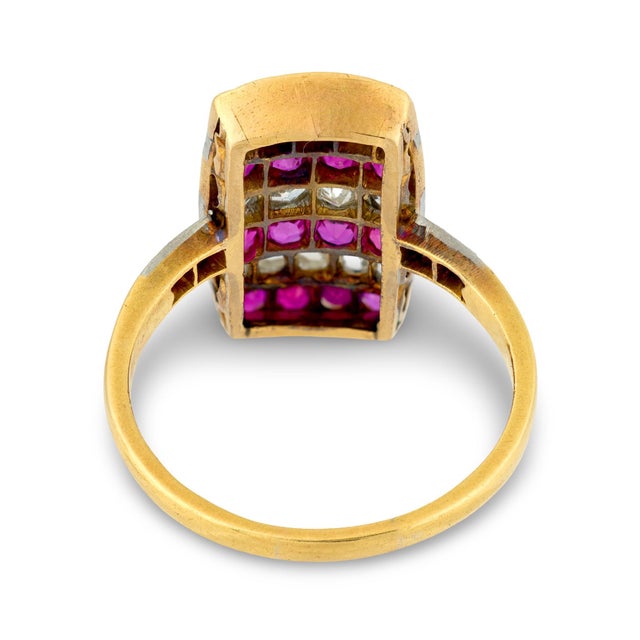 1910s Edwardian Ruby Diamond 18k Yellow Gold Cocktail Ring, Size 7.5 ...
