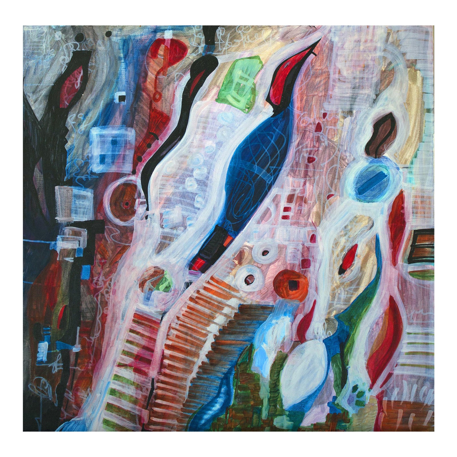 Blue Bird — Abstract Original Painting, Oil Markers on Canvas, 16 × 16 ...