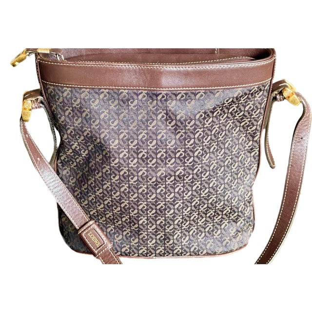 1980s Loewe Logo Canvas and Leather Cross Body Bag | Chairish